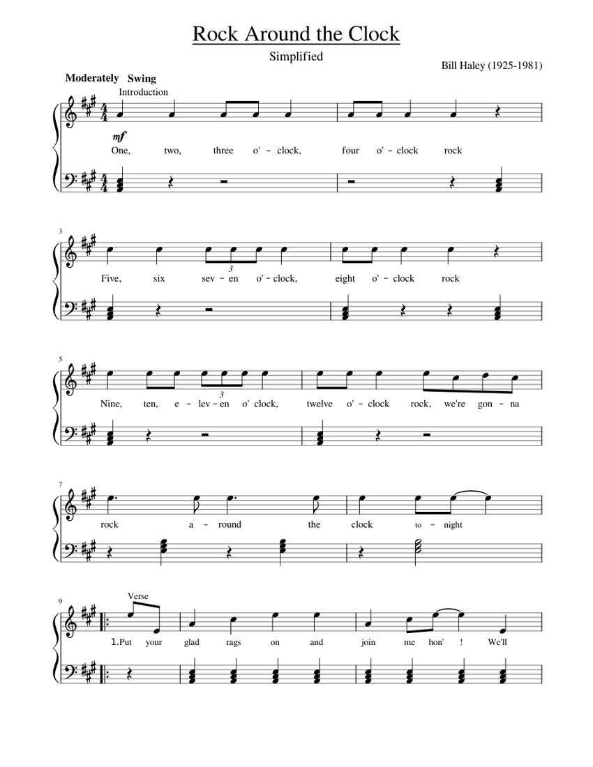 Rock Around the Clock Sheet Music for Piano (Solo) easy | MuseScore.com