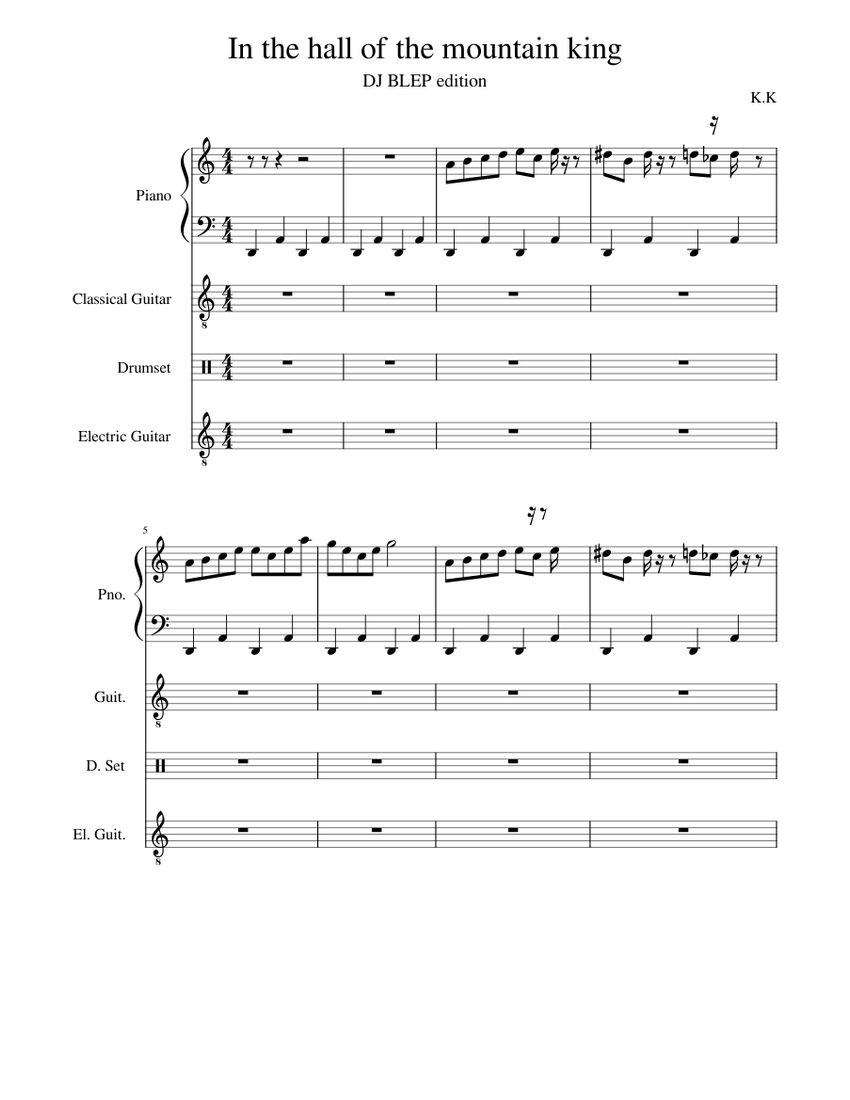 In the hall of the mountain king Sheet music for Piano, Guitar, Drum ...