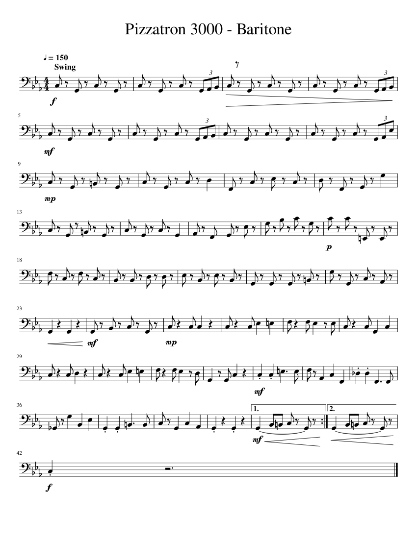 Pizzatron 3000 - Baritone Sheet music for Baritone horn (Solo ...