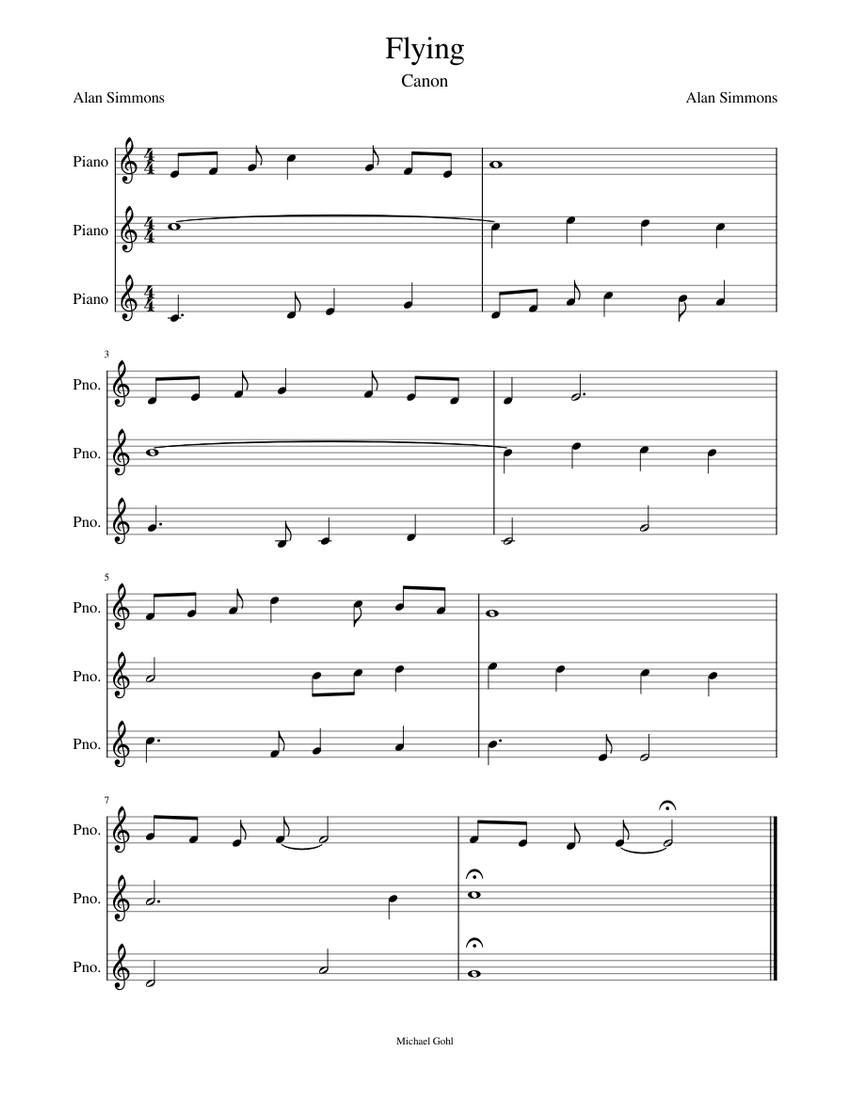 Flying (Alan Simmons) Sheet Music for Piano (Mixed Trio) | MuseScore.com