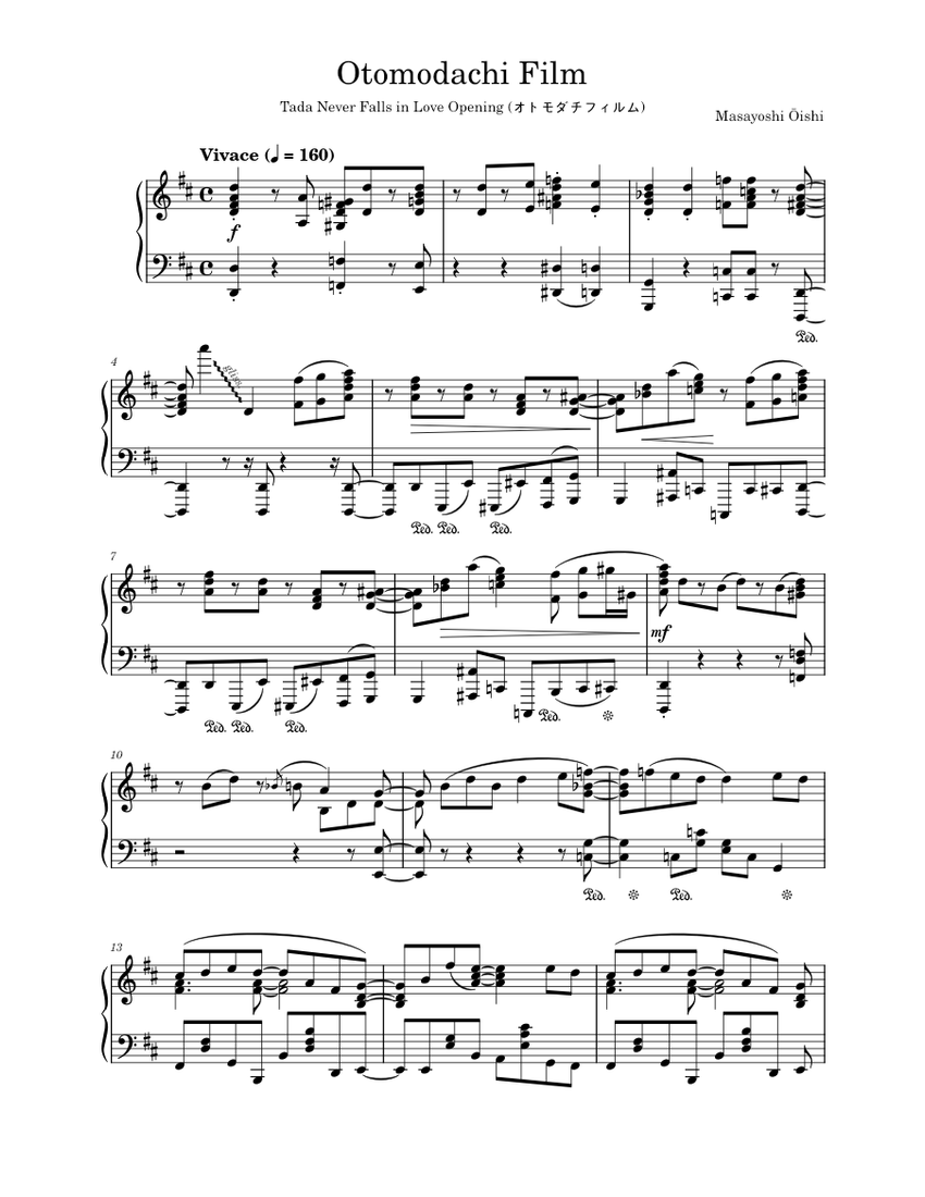 Tada Never Falls in Love Opening (Otomodachi Film) Sheet Music for ...