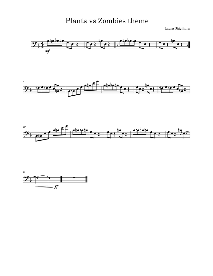 Plants vs Zombies theme Sheet Music for Trombone (Solo) | MuseScore.com