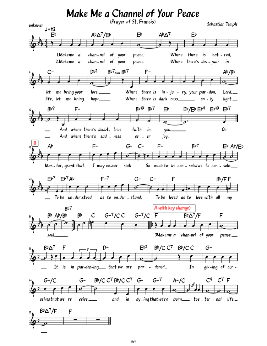 Make Me a Channel of Your Peace (Lead sheet with lyrics ) Sheet Music ...