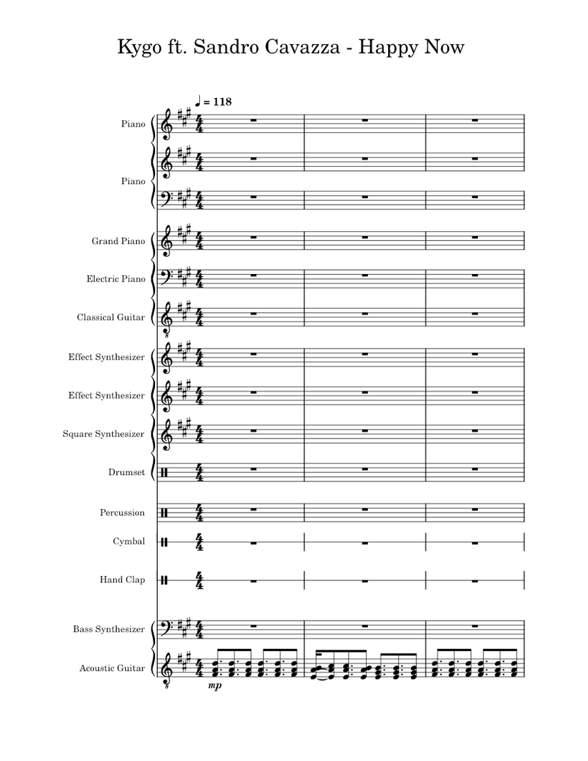 Kygo ft. Sandro Cavazza - Happy Now Sheet Music for Piano, Crash ...