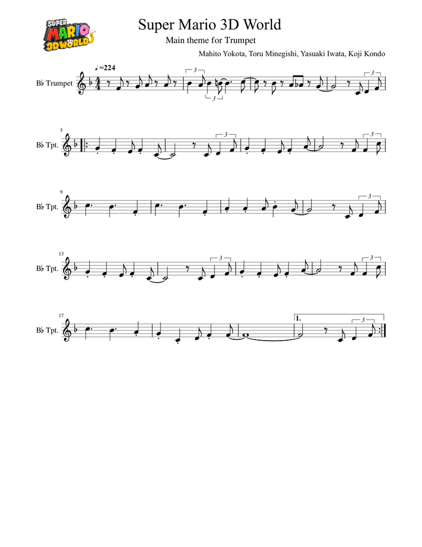 Super Mario 3D World: Main Theme for Trumpet Sheet Music for Trumpet in ...