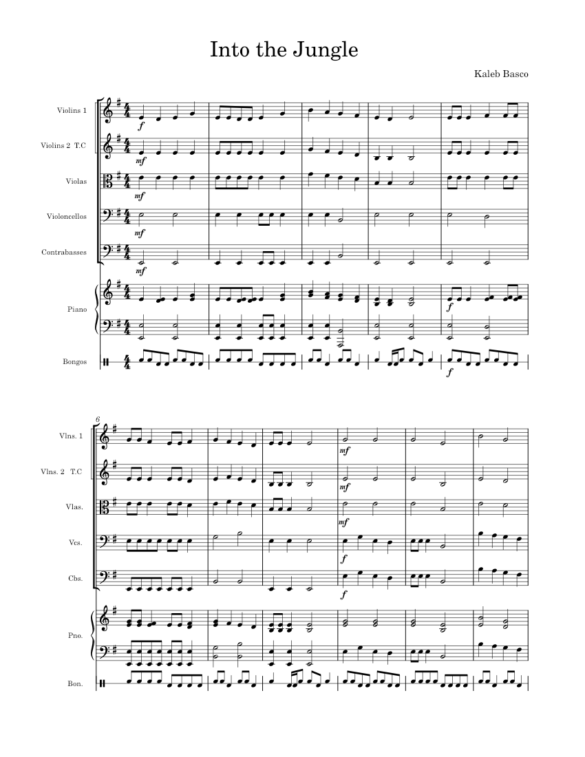 Into the Jungle Sheet music for Piano, Strings group, Bongo (String ...