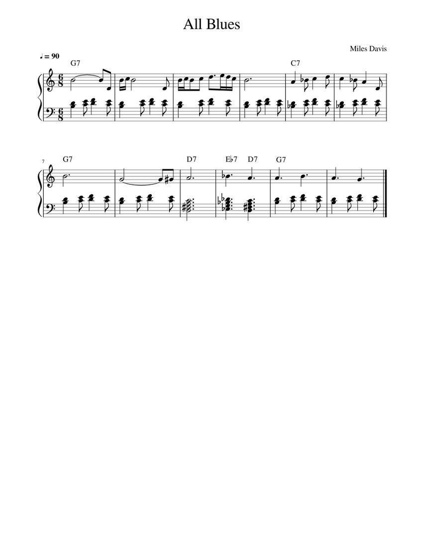 All Blues Sheet music for Piano (Solo) Easy | Musescore.com