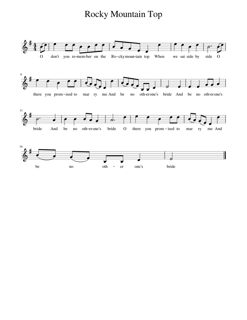 Rocky Mountain Top Sheet Music for Piano (Solo) Easy | MuseScore.com