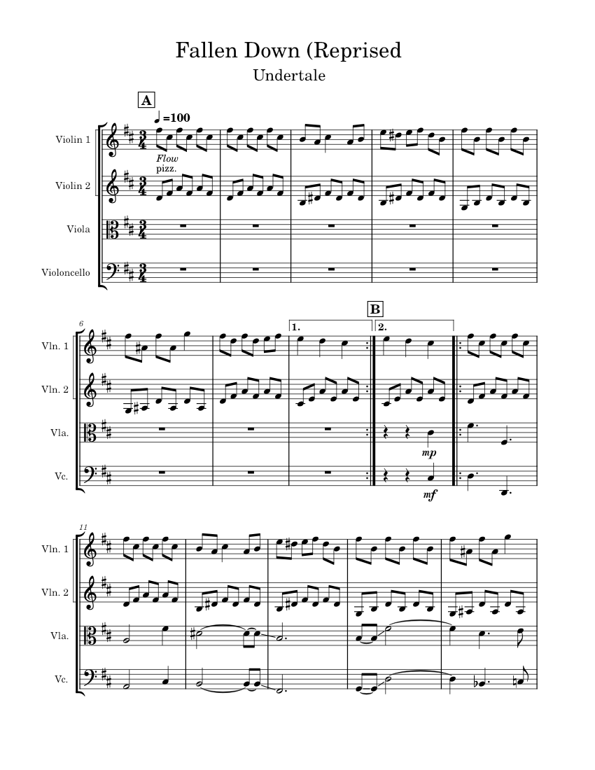 Fallen Down (Reprise) - for strings Sheet music for Violin, Viola ...