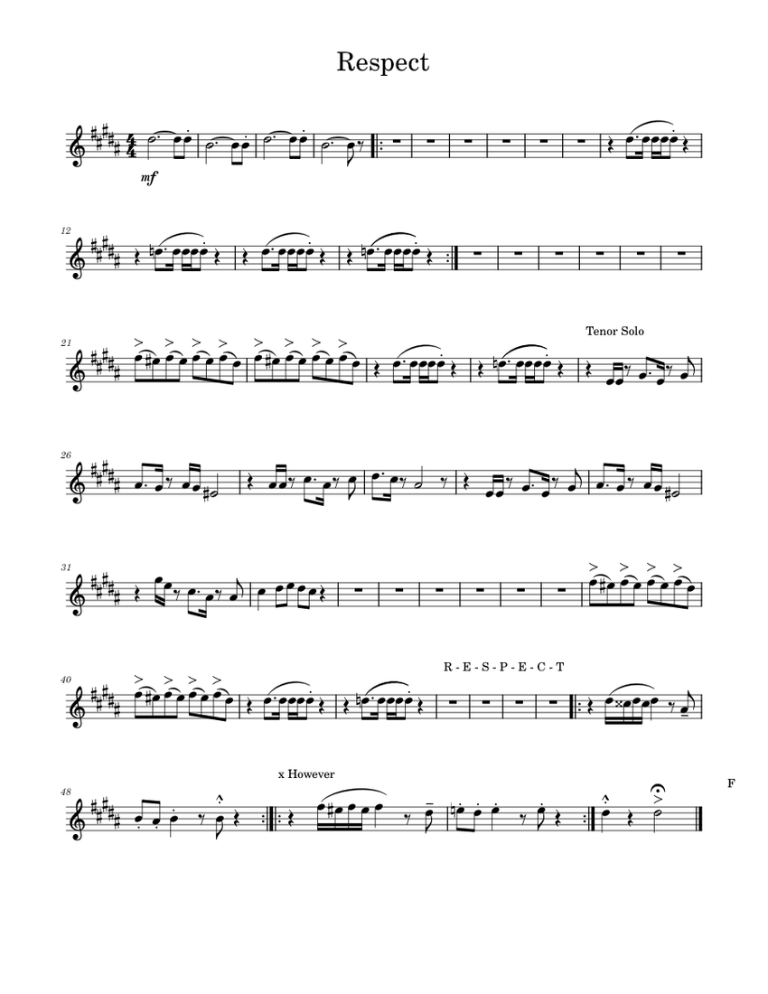 Respect – Aretha Franklin Respect Sheet Music for Saxophone tenor (Solo ...