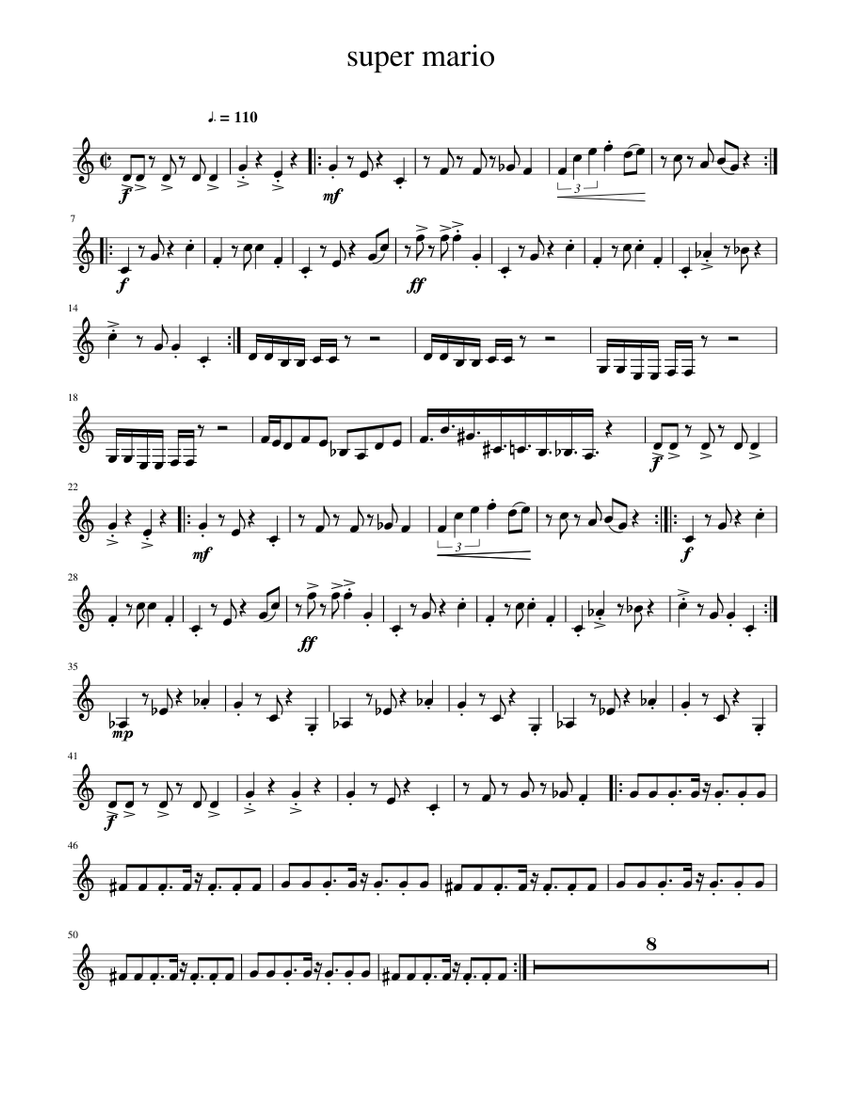 super mario Sheet music for Clarinet bass (Solo) | Musescore.com