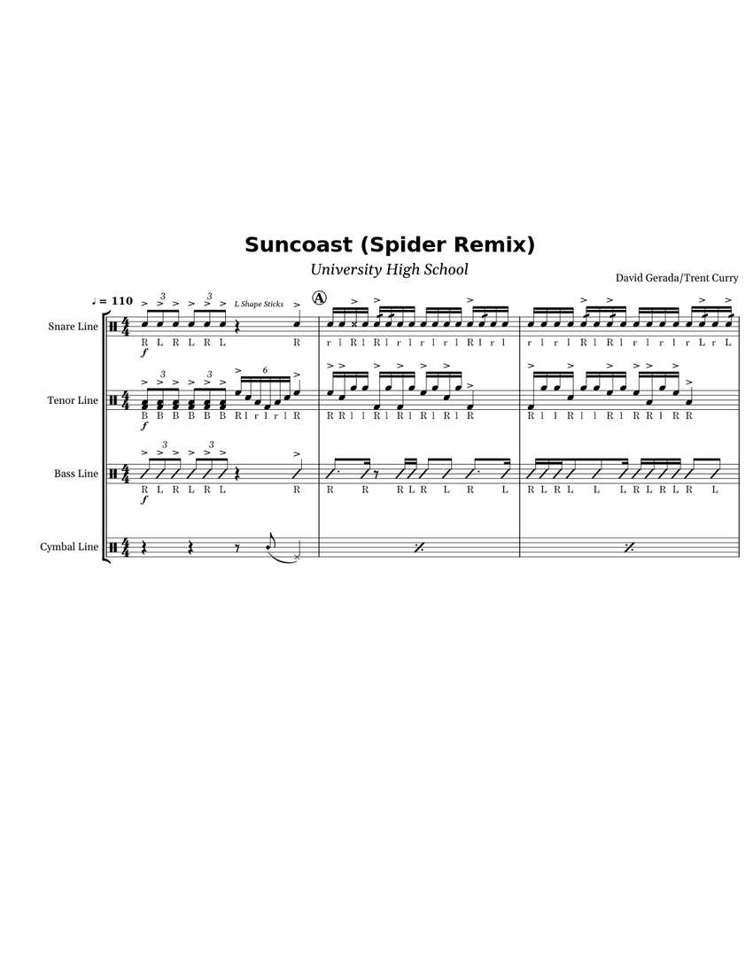 Suncoast Sheet music for Snare drum, Crash, Tenor drum, Bass drum ...