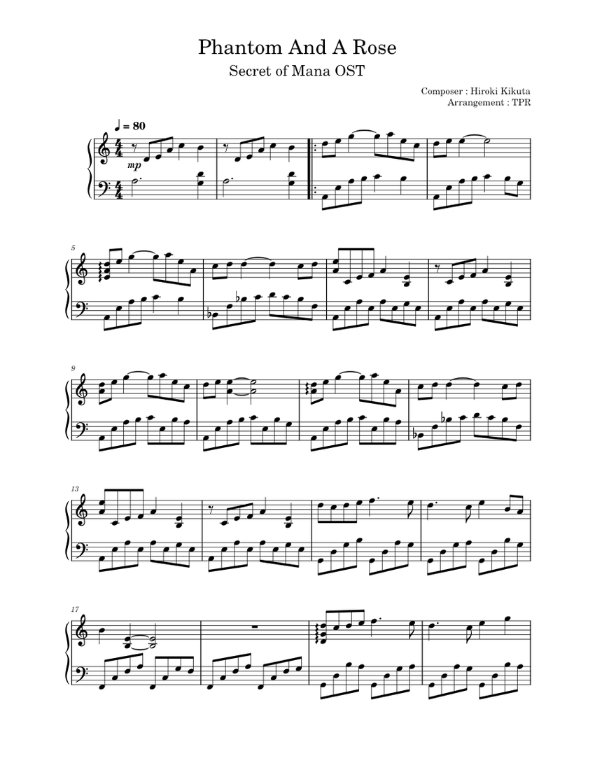Secret of Mana OST - Phantom And A Rose (Arranged by TPR) Sheet music ...