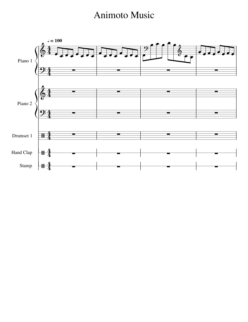 Animoto Music Sheet music for Piano, Drum group, Hand clap, Stamp ...