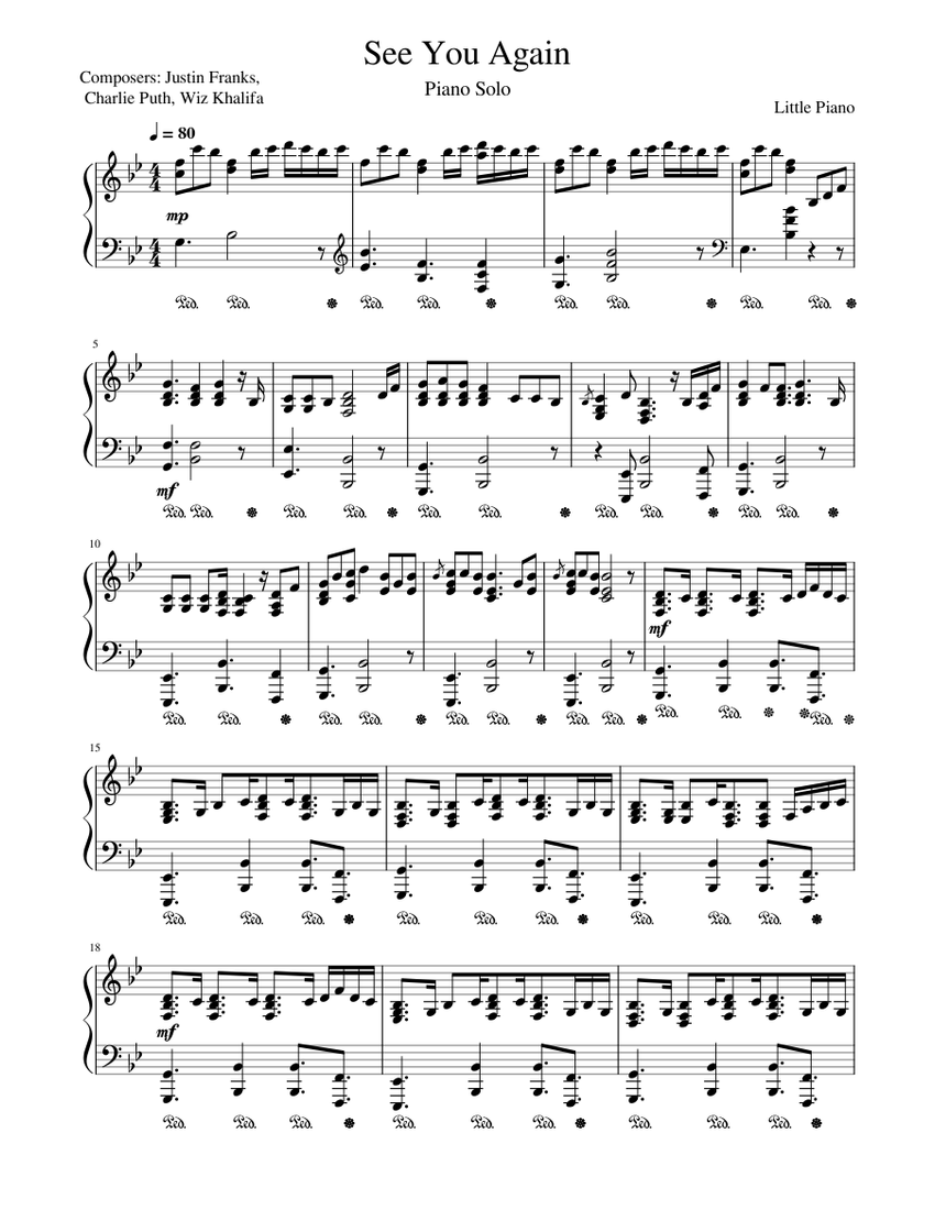 See you again – Wiz Khalifa Sheet Music for Piano (Solo) | MuseScore.com