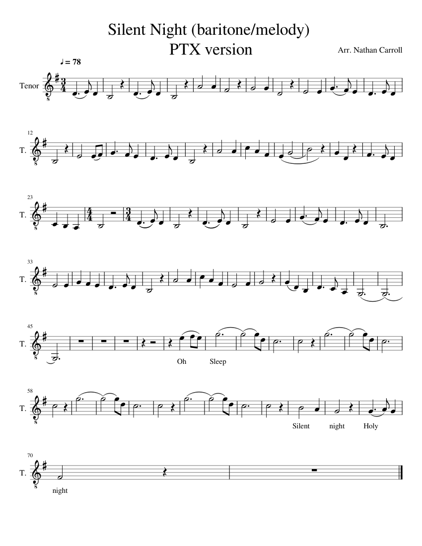 Silent Night (baritone/melody) PTX version Sheet Music for Piano, Tenor ...