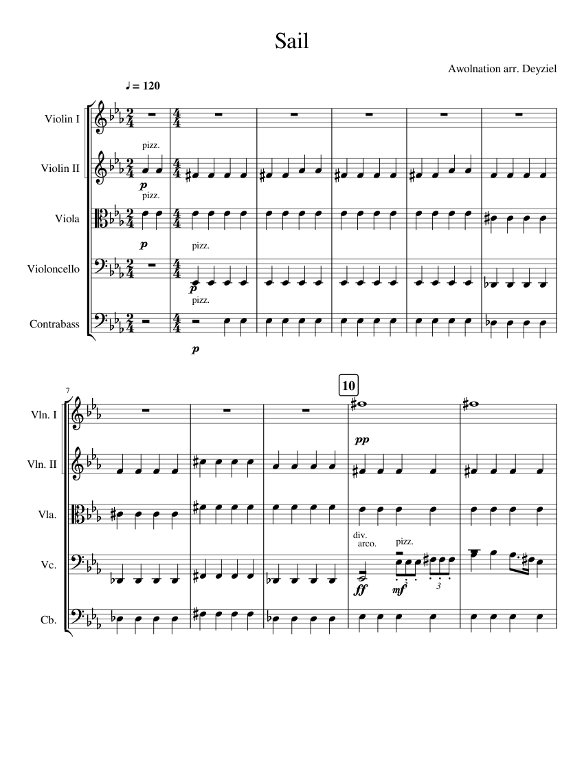 AWOLNATION - Sail Sheet Music for Contrabass, Violin, Viola, Cello ...