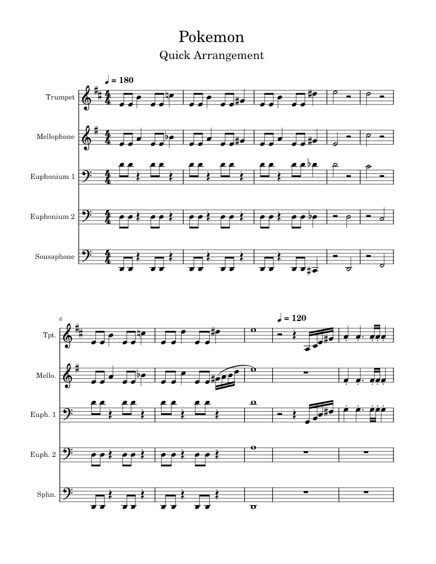 Pokemon Main Theme for Brass Quintet Sheet music for Euphonium ...