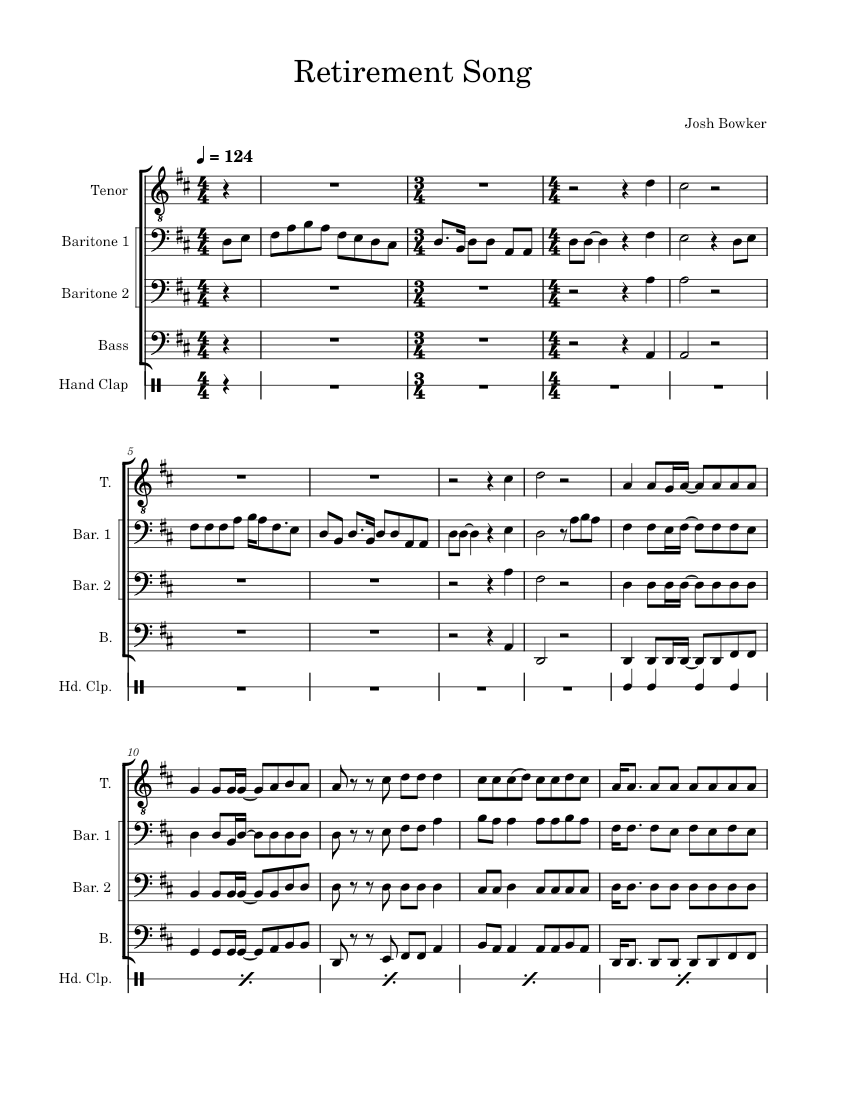 Retirement Song – Josh Bowker (The Longest Johns) Sheet music for Tenor ...