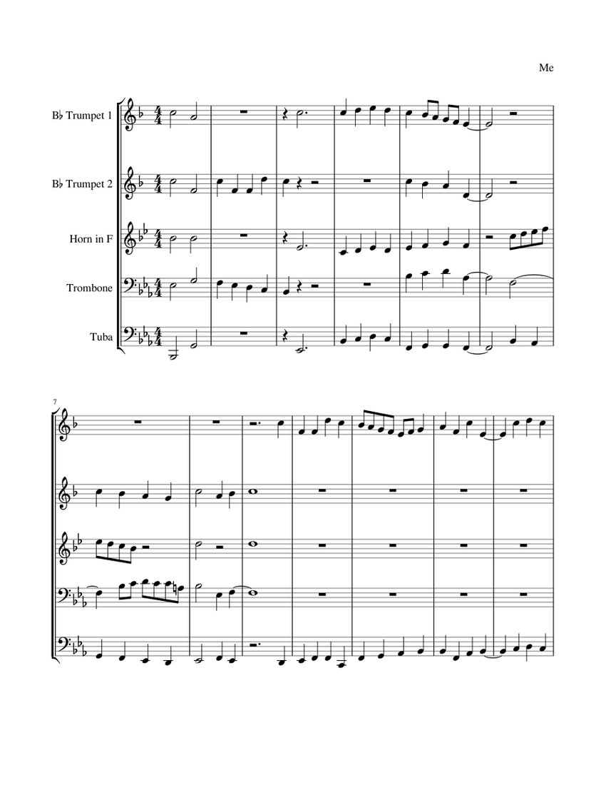 Brass Quintet Piece 1 Sheet music for Trombone, Tuba, Trumpet in b-flat ...