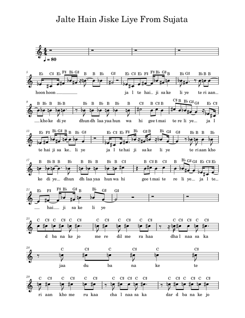 Jalte Hain Jiske Liye From Sujata Sheet music for Piano (Solo) Easy ...