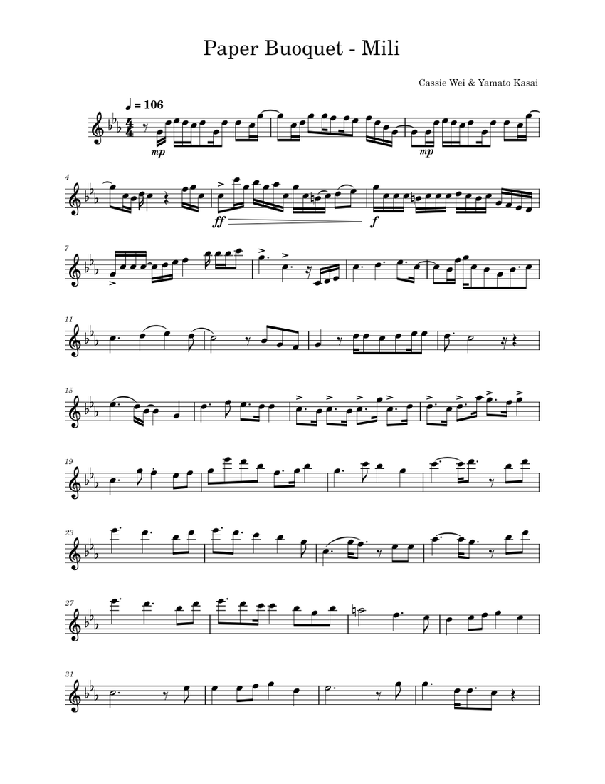 Paper Bouquet – Mili Sheet music for Flute (Solo) | Musescore.com