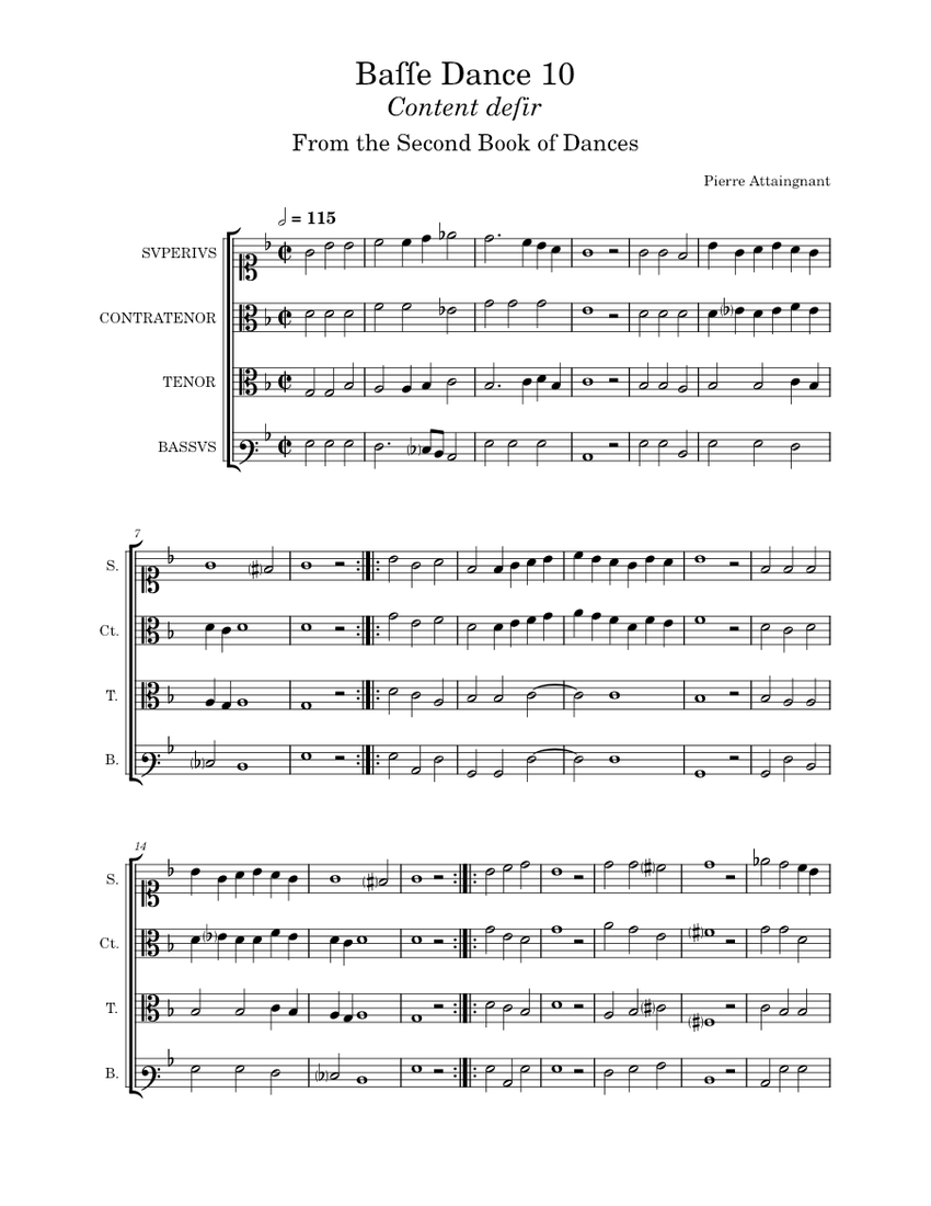 Basse Dance 10; Second Book of Dances – Pierre Attaingnant Sheet music ...