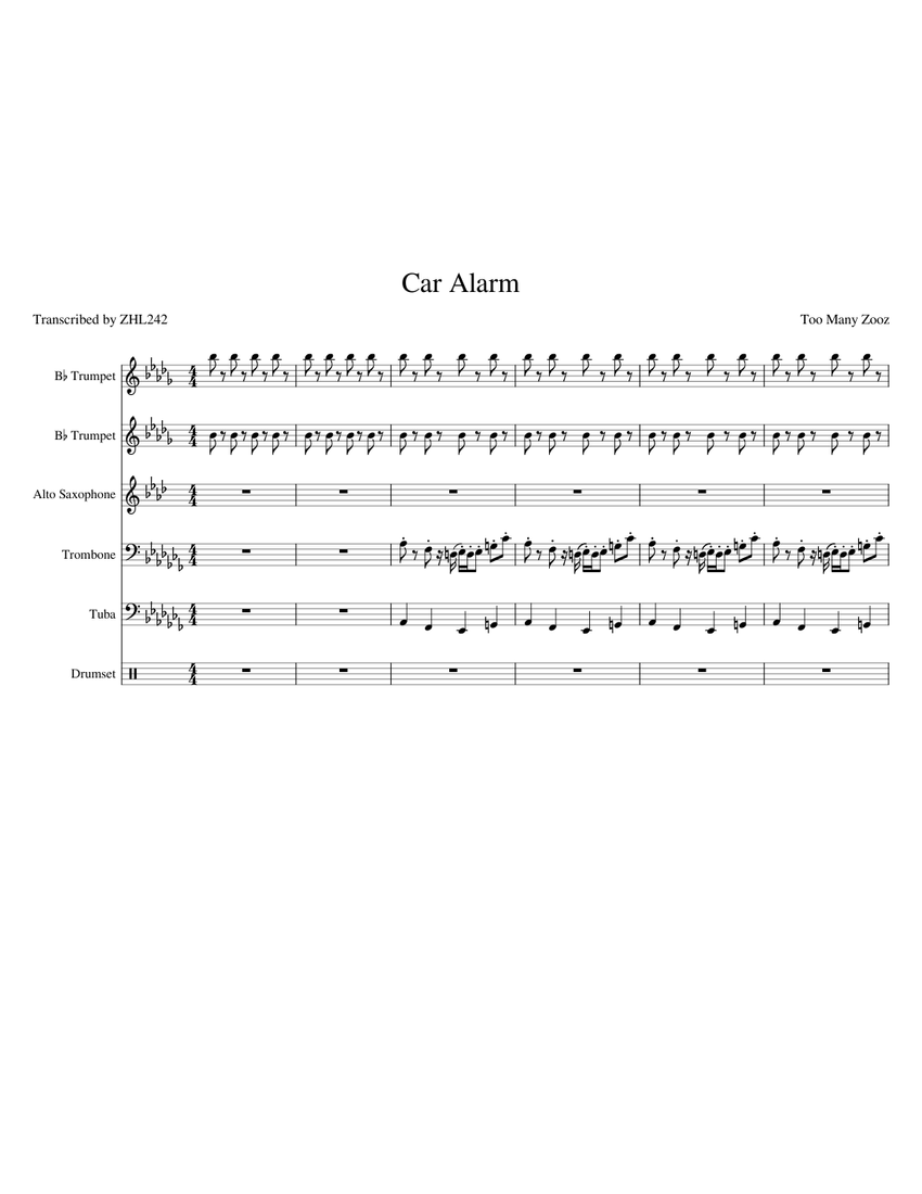 Car Alarm V2 Sheet Music for Trombone, Tuba, Saxophone alto, Trumpet in ...
