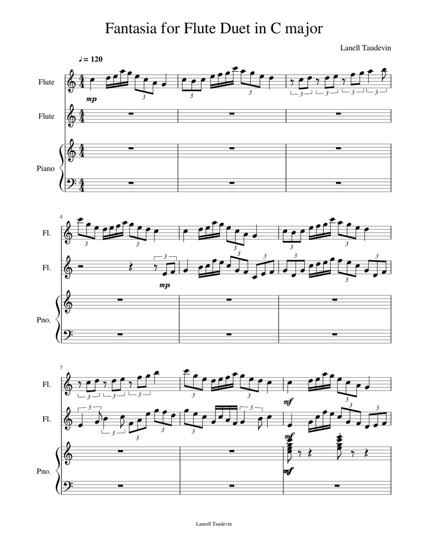 Fantasia for Flute Duet in C major Sheet music for Piano, Flute (Mixed ...
