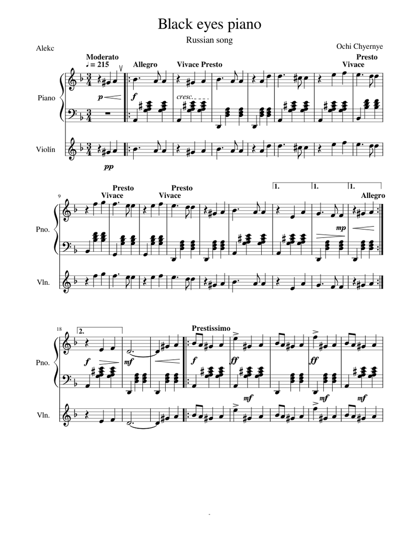 Black eyes Sheet Music for Piano, Violin (Solo) | MuseScore.com