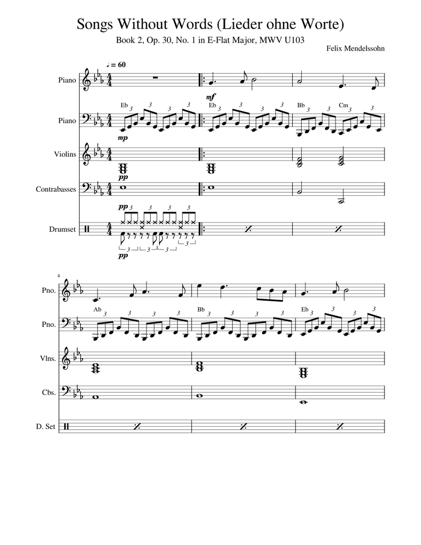 Songs Without Words, Book 2, Op. 30, No. 1 (MWV U103) Sheet Music for ...