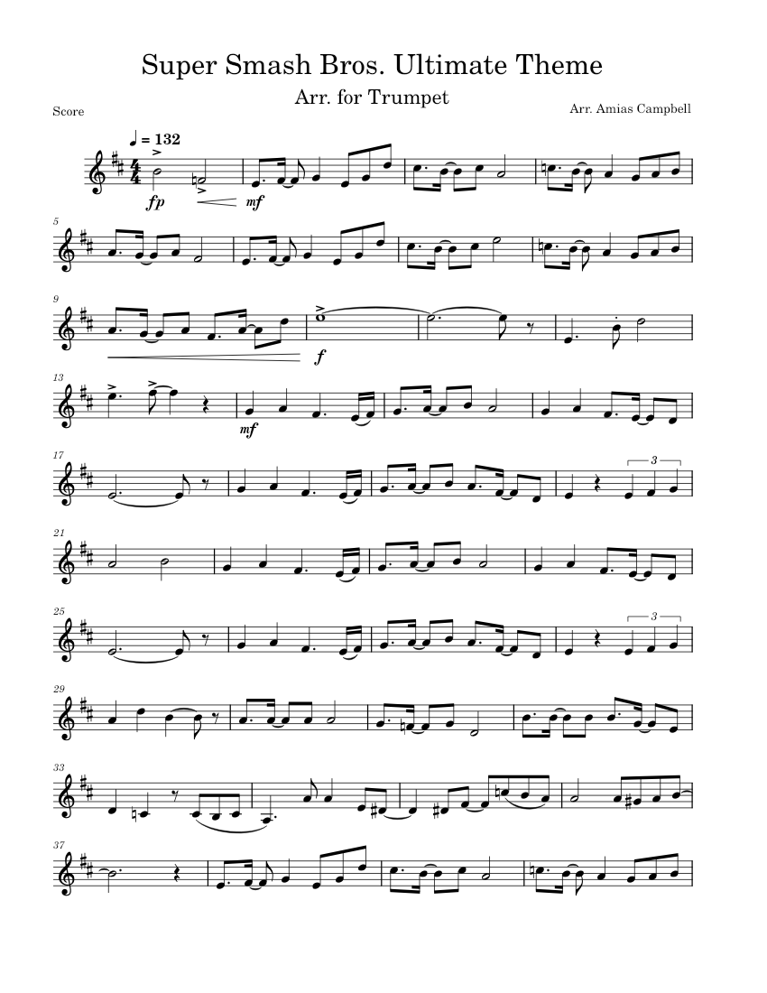 Super Smash Bros Ultimate, Arr. for Trumpet Sheet music for Trumpet in ...