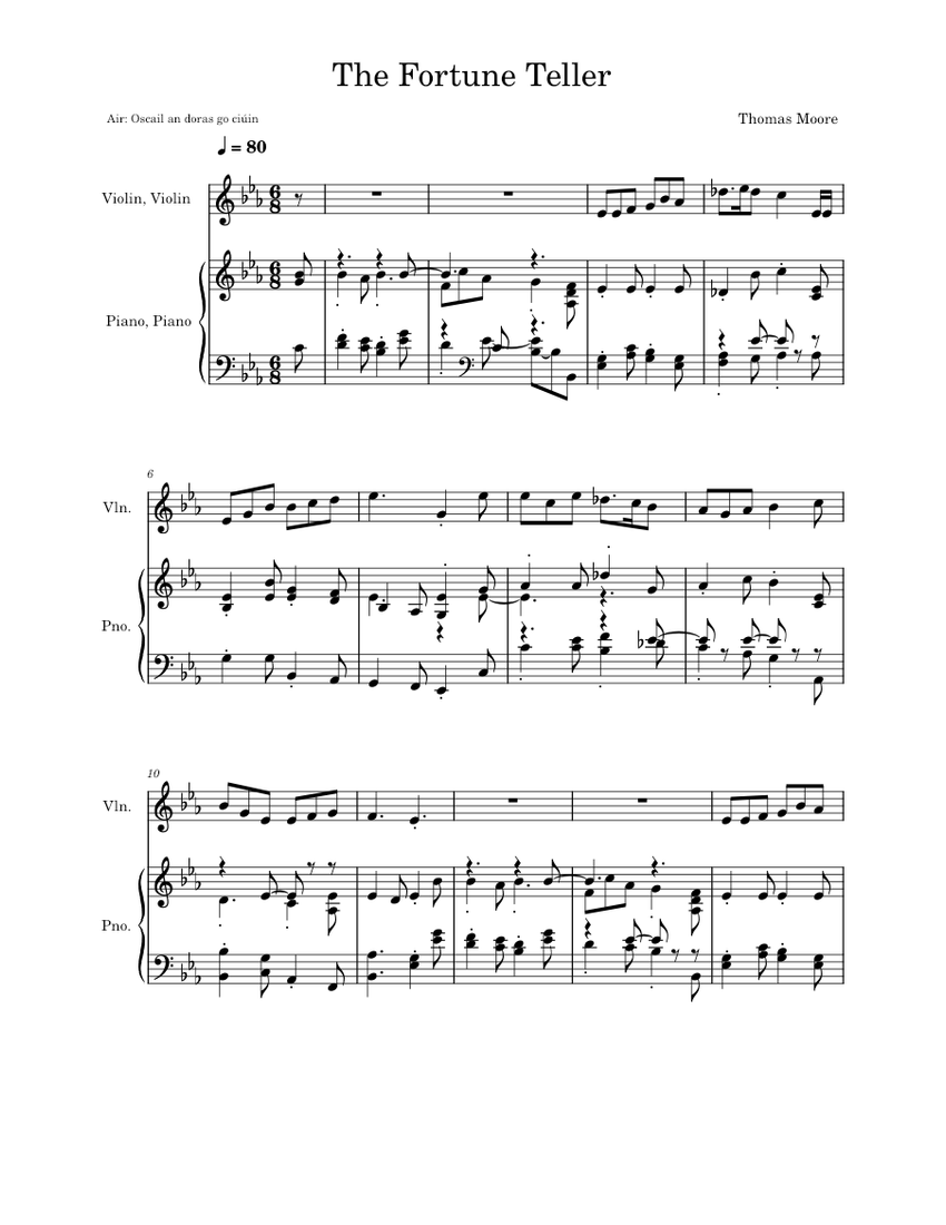 The Fortune Teller – Thomas Moore Sheet music for Piano, Violin (Mixed ...
