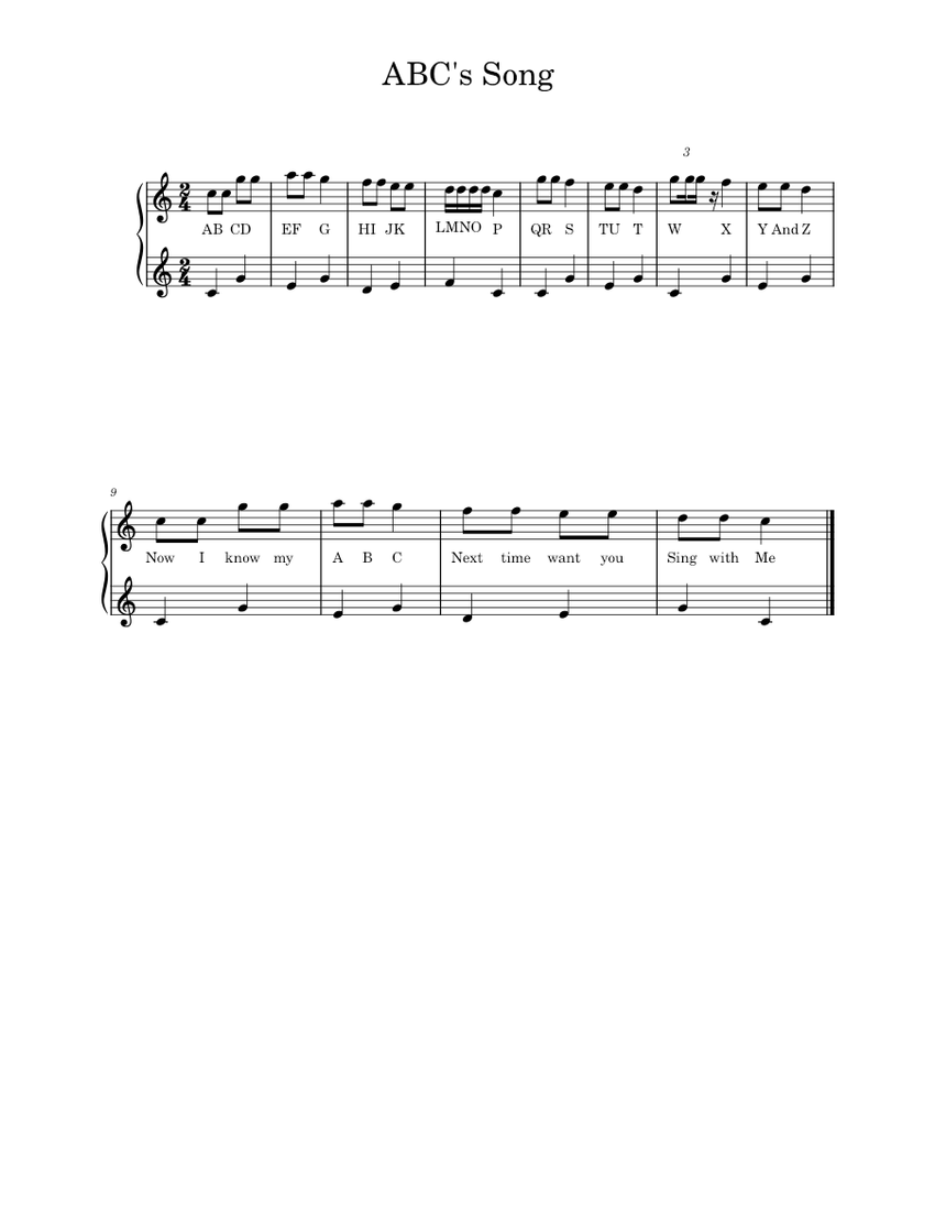 ABC's Song Sheet Music for Piano (Piano-Voice) Easy | MuseScore.com