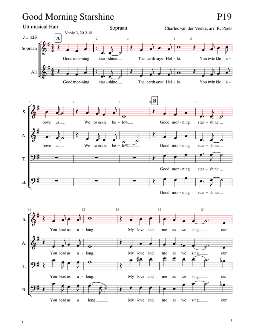 P19, Good Morning Starshine, Sopraan Sheet Music for Soprano, Alto ...