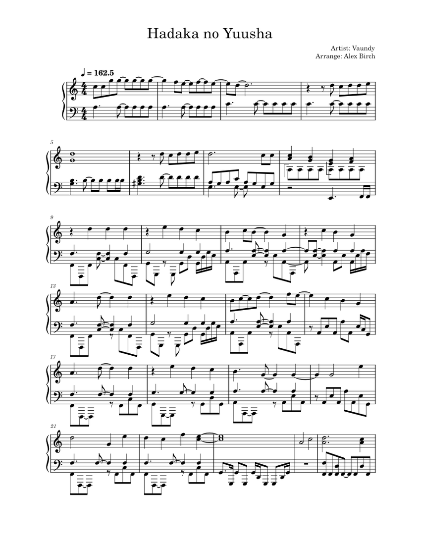 Hadaka no Yuusha – Vaundy Hadaka no Yuusha – piano arrange Alex Birch ...