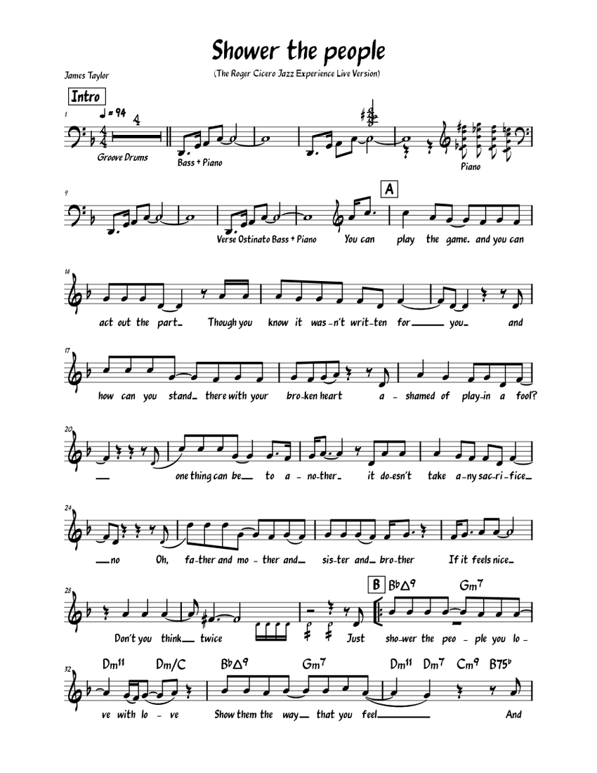 Shower the people – James Taylor (Roger Cicero Version) Sheet Music ...