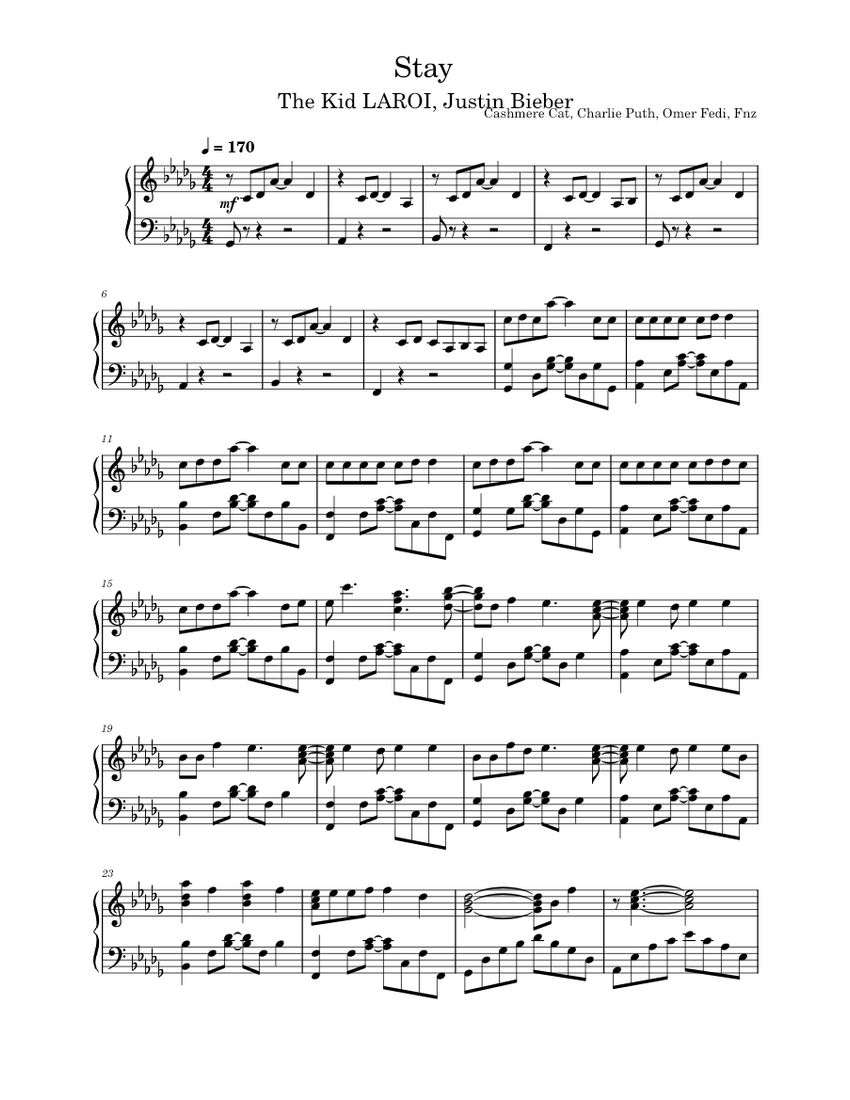 Stay – The Kid LAROI Sheet Music for Piano (Solo) | MuseScore.com