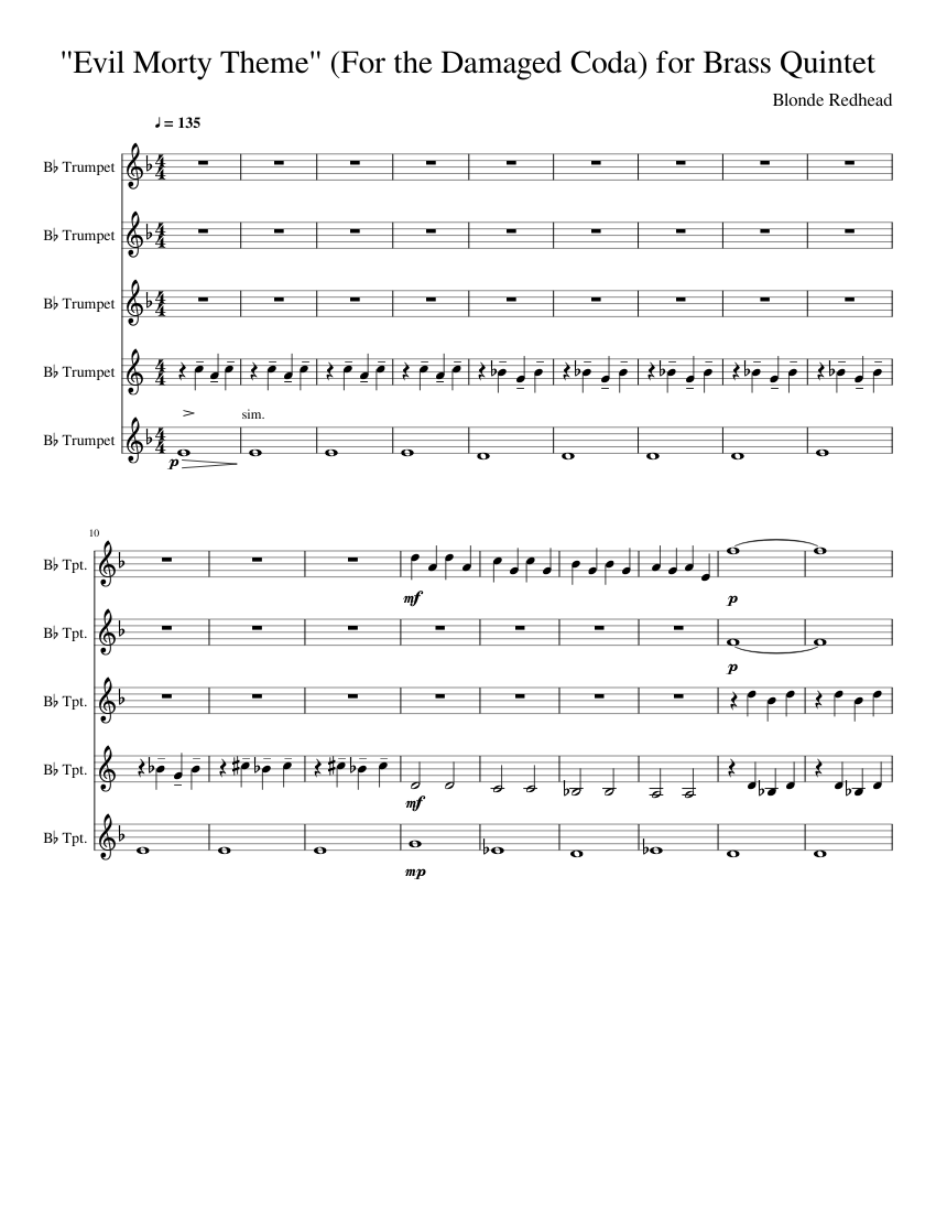 Evil Morty Theme Song Trumpet Fanfare Sheet Music for Trumpet in b-flat ...