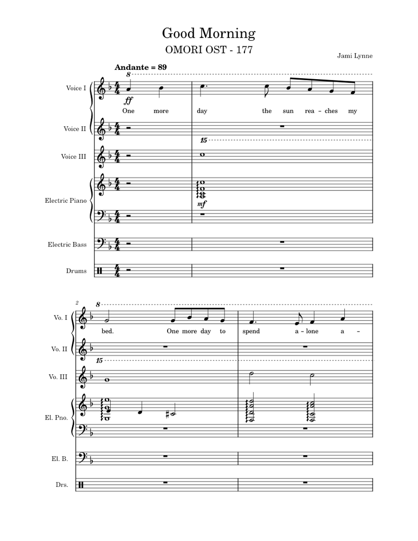OMORI - OST 177 | Good Morning Sheet music for Piano, Bass guitar, Drum ...