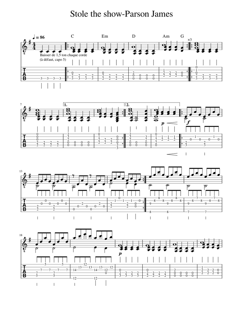Stole the show - Parson James Sheet music for Guitar (Solo) | Musescore.com