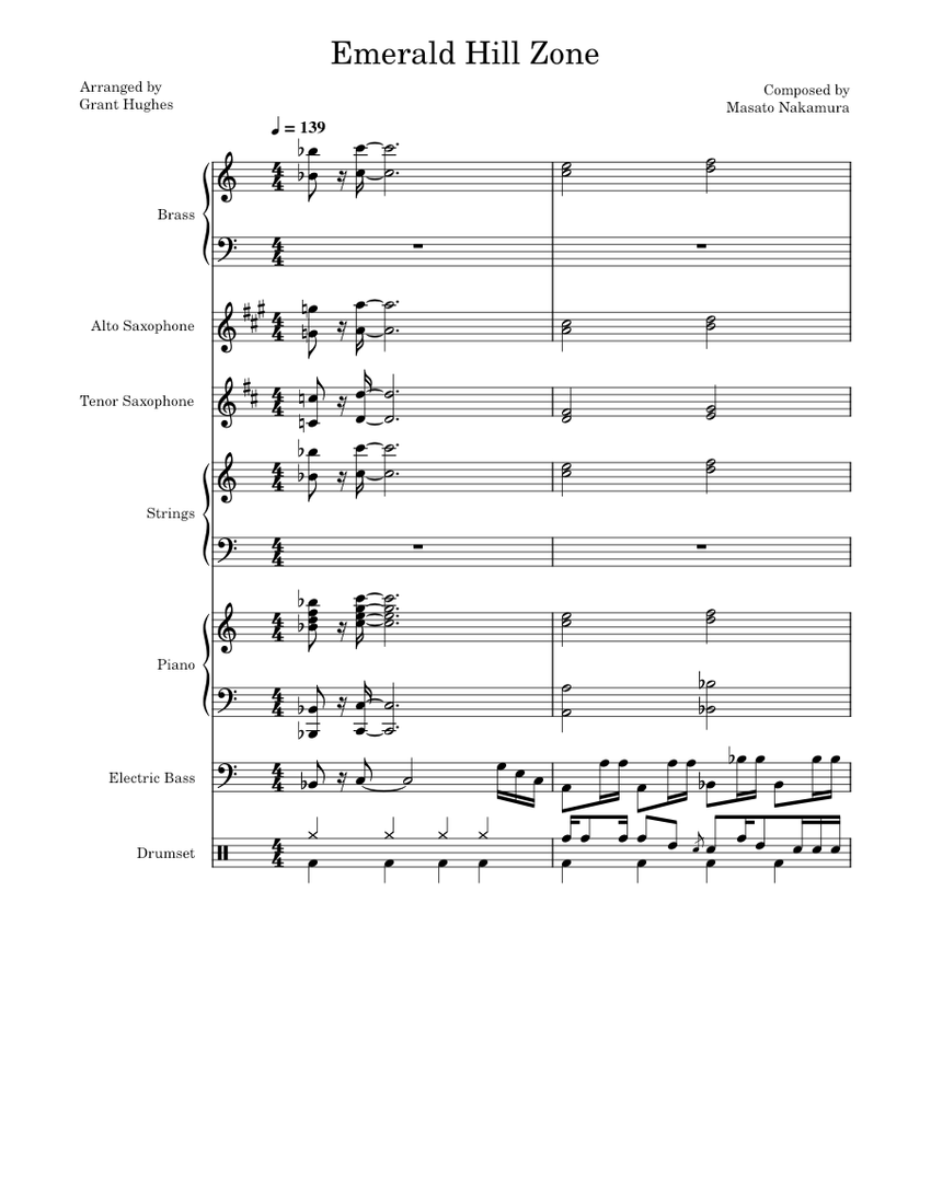 Emerald Hill Zone Sheet Music for Piano, Saxophone alto, Saxophone ...