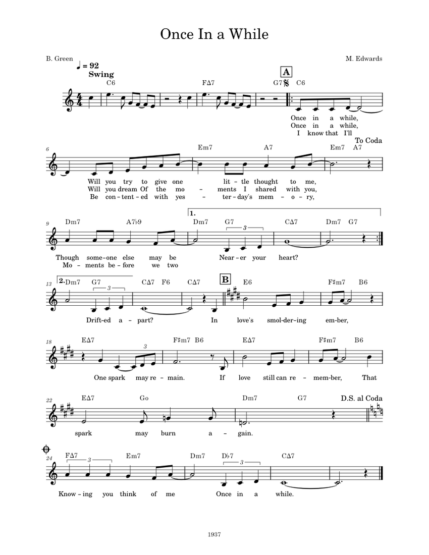 Once In A While – Michael Edwards with lyrics by Bud Green Sheet Music ...