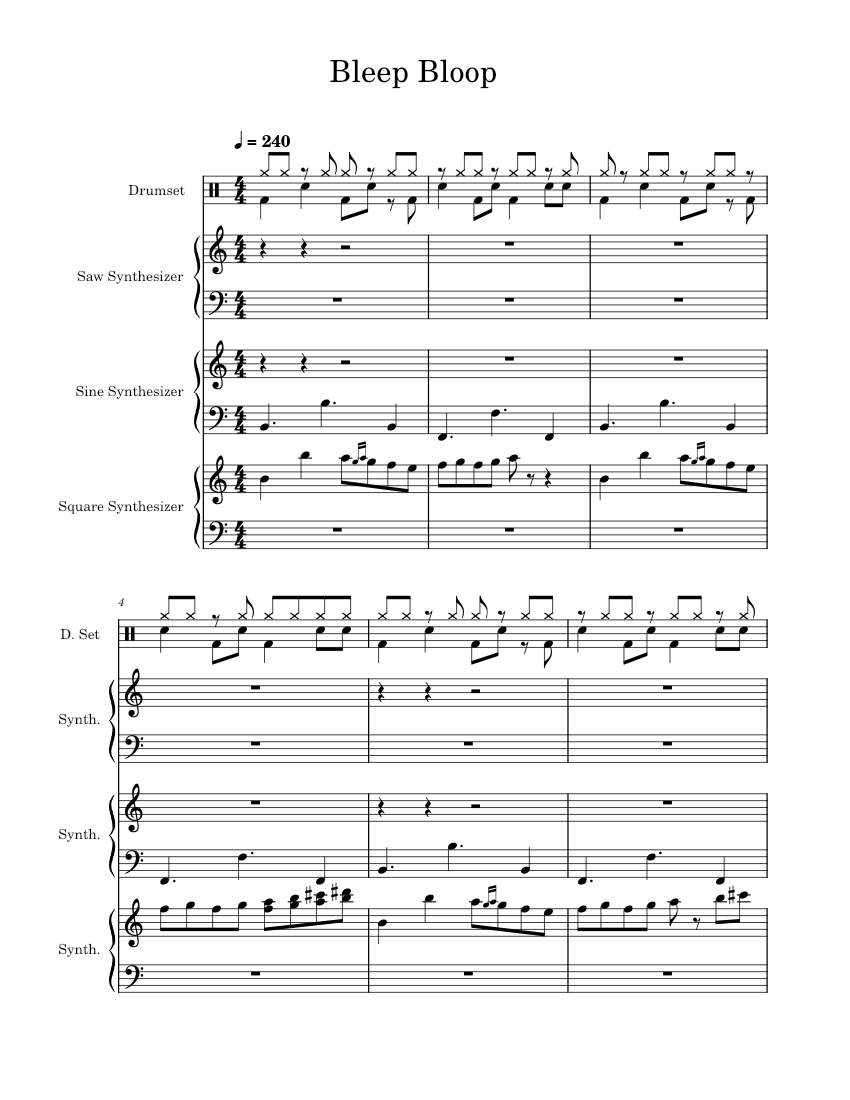 Bleep Bloop Sheet music for Drum group, Synthesizer (Mixed Quartet ...