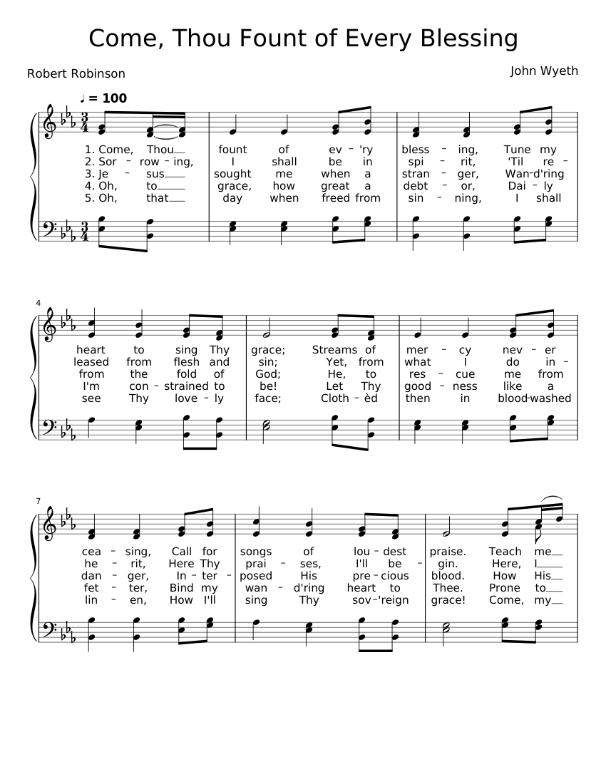 Come, Thou Fount of Every Blessing Sheet music for Piano (Solo) Easy ...