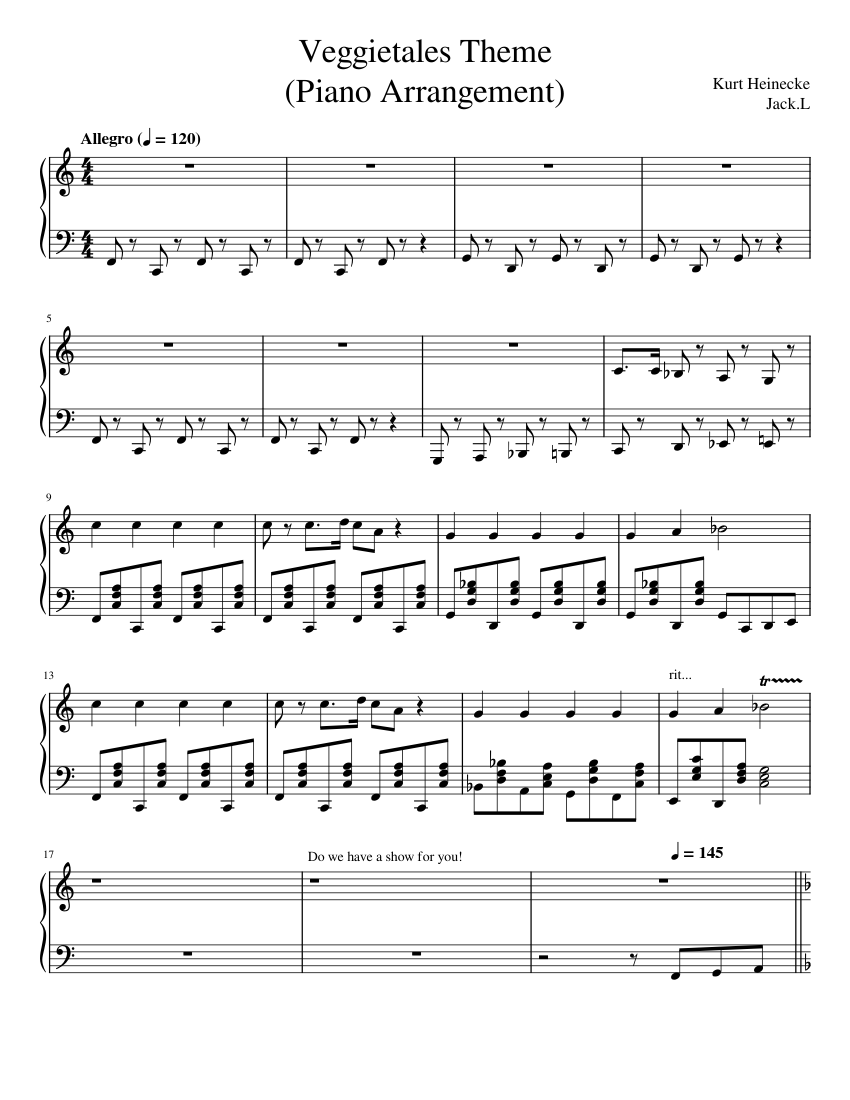 VeggieTales Theme (Piano) Sheet Music for Piano (Solo) | MuseScore.com