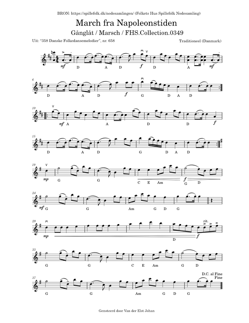 March fra Napoleonstiden (FHS.Collection.0349) Sheet Music with Chords ...