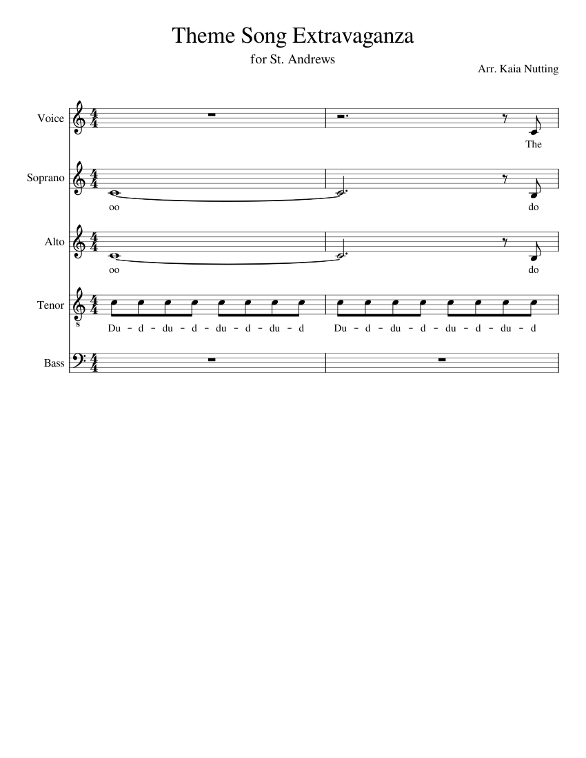 Theme Song Extravaganza Sheet music for Soprano, Alto, Tenor, Bass ...