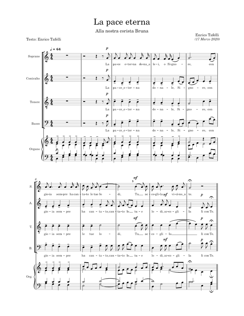 La Pace Eterna by Enrico Tafelli Sheet music for Soprano, Alto, Organ ...