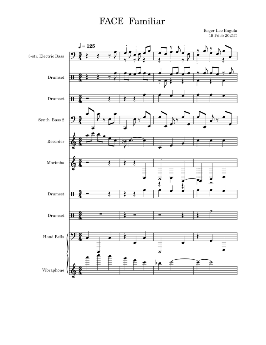 FACE Familiar Self-Similar Sheet music for Vibraphone, Bass guitar ...